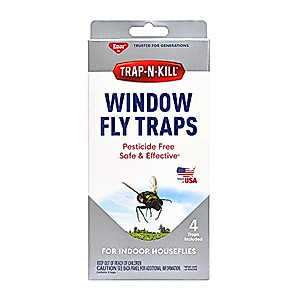 Enoz Trap-N-Kill Window Fly Traps for Indoor Houseflies, Nontoxic, Made in USA, 4 Count