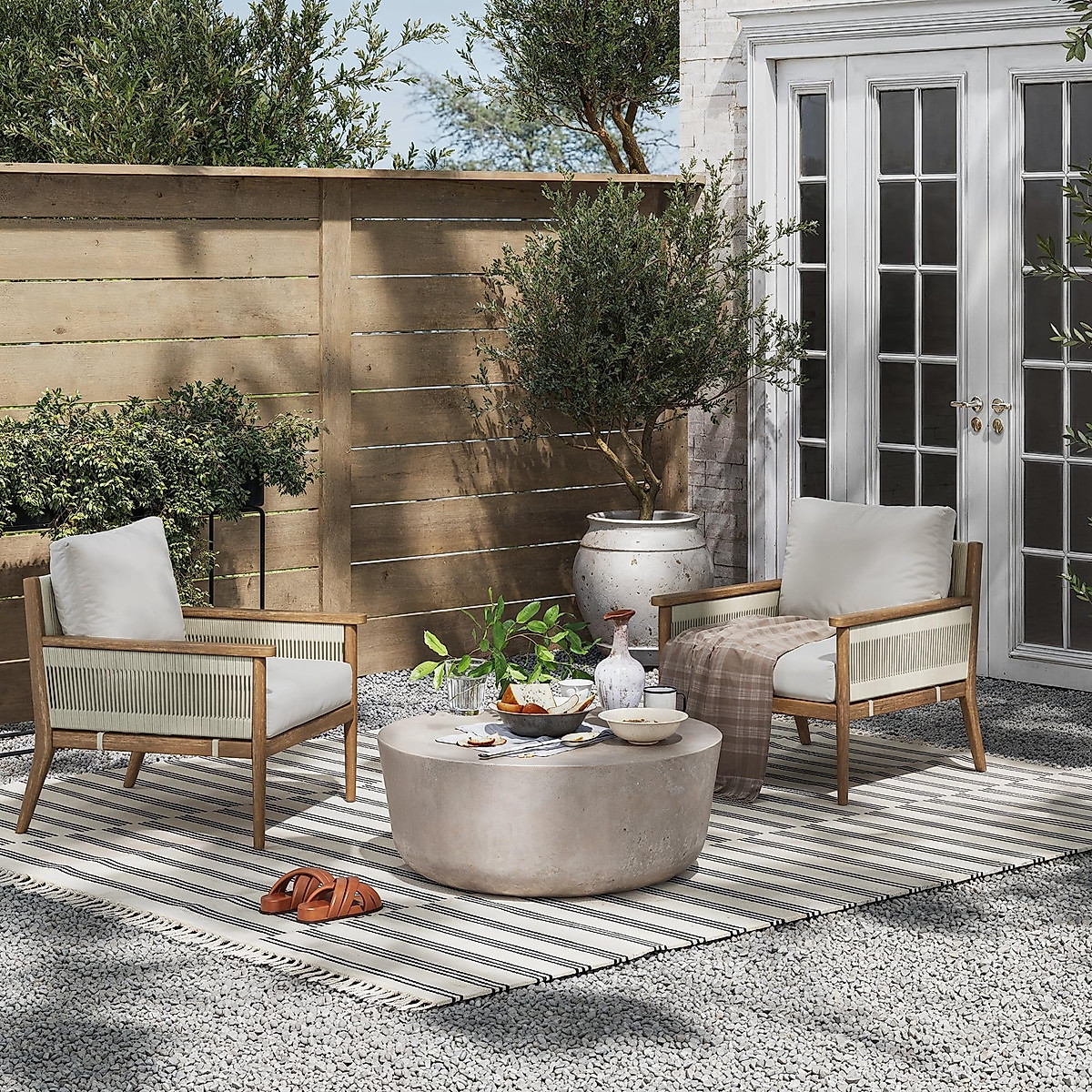 Nathan James Kayden Bohemian Wooden Upholstered Armchair, Outdoor Lounge Chair with Removable Cushion Covers and Solid Acacia Wood Frame, Light Brown