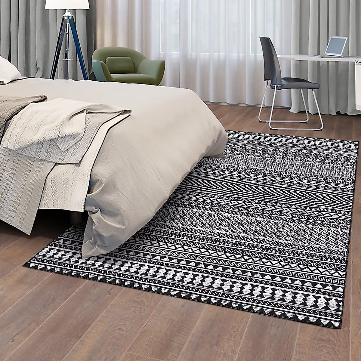 COZYLOOM Large Area Rug 9x12 Modern Geometric Floor Cover Non-Slip Washable Living Room Rug Boho Indoor Non-Shedding Area Rug Bedroom Home Office Kitchen Dining Room Throw Carpet Black