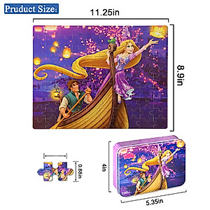 LELEMON Princess Puzzles in a Metal Box 100 Piece Long Hairs Princess Jigsaw Puzzle for Kids Ages 4-8 Children Learning Educational Puzzles Toys
