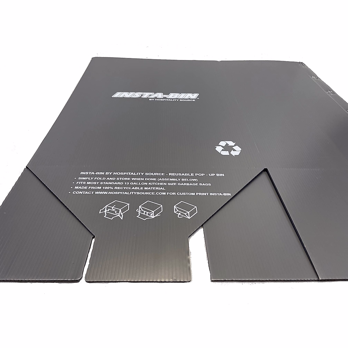 Hospitality Source Insta-bin Dispoable & Reusable Pop-Up Foldable Grey Cardboard Trash Can (Bundle of 25)