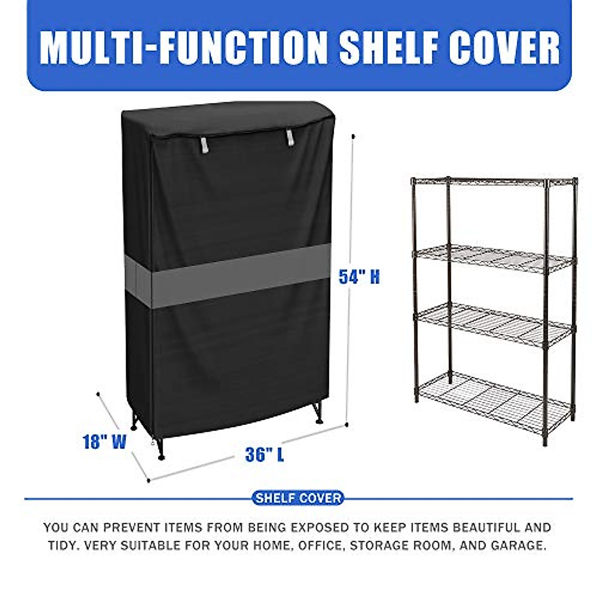 MOLLYAIR Wire Shelving Cover Wire Rack Cover Storage Rack Cover Used to Cover Sundries, Suitable for Rack 36X18X54in, Black,only Cover