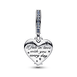 Pandora Celestial Shooting Star Heart Double Dangle Charm - Compatible Moments Bracelets - Jewelry for Women - Gift for Women in Your Life - Made with Sterling Silver & Enamel