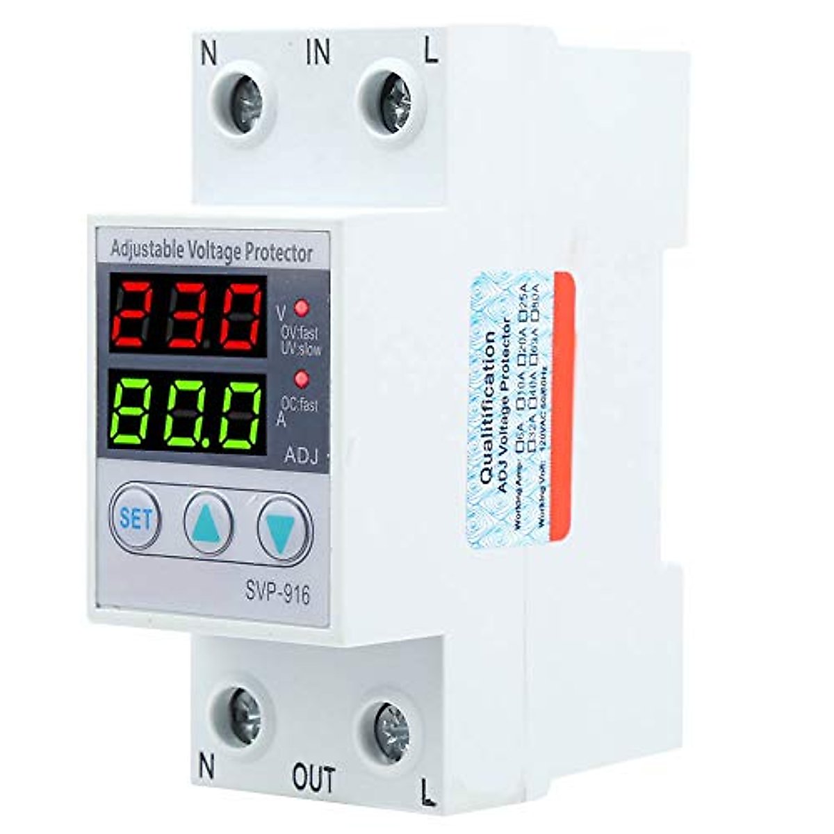 SVP‑916 100‑130VAC Adjustable Over and Under Voltage Protector Plastic Delay Reset Protector Voltage Protective Device(40A)