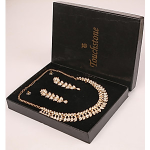 Touchstone Indian jewelry sets for women wedding necklace set gold statement jewellery choker bollywood rhinestone earrings costume formal simple guest evening joyeria in antique gold tone paisley