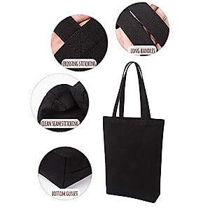 Lily queen Natural Canvas Tote Bags DIY Reusable Shopping Grocery Bag (Black - 6 Pack)