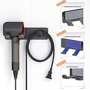 FLE Hair Dryer Holder Wall Mounted, New Upgrade Stainless Steel Self Adhesive Blow Dryer Holder Rack for Dyson Supersonic Hair Dryer,Black