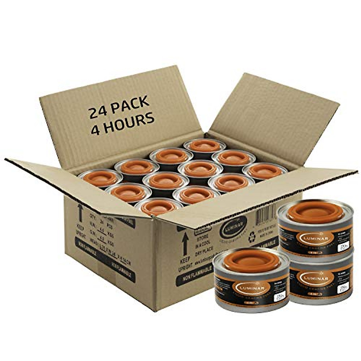 24 pc 4 Hour Liquid Cooking Chafing Dish Fuel Cans, Food Warmer Heat for Buffet Burners, Parties, Weddings, Banquets, Catering Events, Bulk, Easy to Open, Resealable Covers