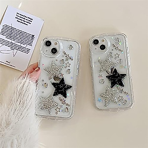 Faneiy for iPhone 11 Case with Phone Charm Chain Accessories Cute 3D Sparkle Shiny Stars Rhinestone Clear Phone Case Women Girl Aesthetic Camera Protection Shockproof Case for iPhone 11-6.1''