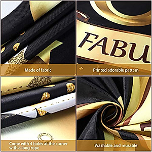 65th Birthday Black Gold Party Decoration, Large Fabric Black Gold Sign Poster for 65th Anniversary Backdrop Banner, 65th Birthday Party Supply Photo Booth Backdrop Background Banner 72.8 x 43.3 Inch