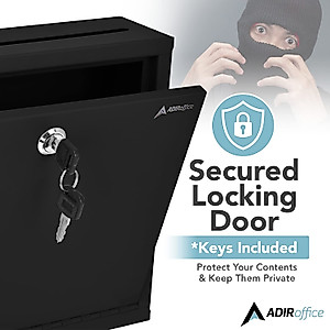 Adir Metal Suggestion Box with Lock and Slot, Wall Mount Deposit Box for Payments and Checks, Office Mail Box for Employees, Mailbox for House, Safe Drop Box with Keys - 3x10x12 Inch Black