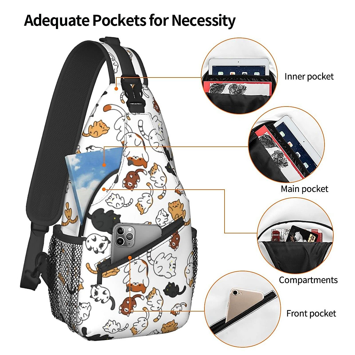 Funny Cute Cat Sling Backpack Cat Chest Bags Crossbody Animal Shoulder Bag for Men Women