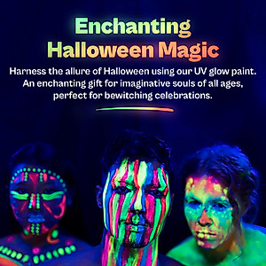 Neon Glow in the Dark UV Paint Kit - 8 Colors, Brushes, Paint Pallet, and Stencils - Self Luminous Acrylic Paints for Party Decor, Festivals, Body & Face Art - Blacklight Activated