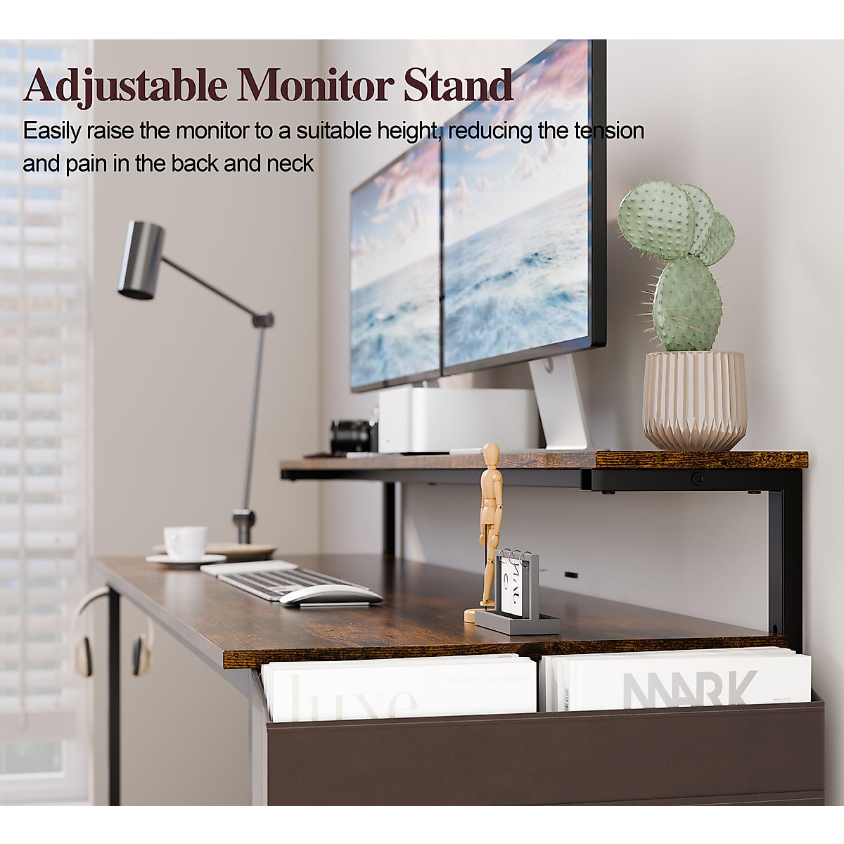 SUNLEI Computer Desk 63 inch Home Office Desks, Gaming Writing Desk Large Work Desk Study Workstation, Laptop Stand for Desk, Simple Assembly, Steel Frame, Rustic Brown