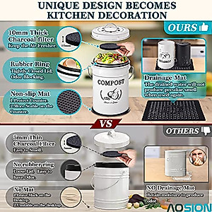 AOSION Compost Bin Kitchen Counter,1.0Gallon Indoor Compost Bin with Lid,Compost Bucket Countertop Composter Container with 3pcs Charcoal Filters,Non-Slip Mat,Drainage Mat,Compost Pail Food Waste Bin