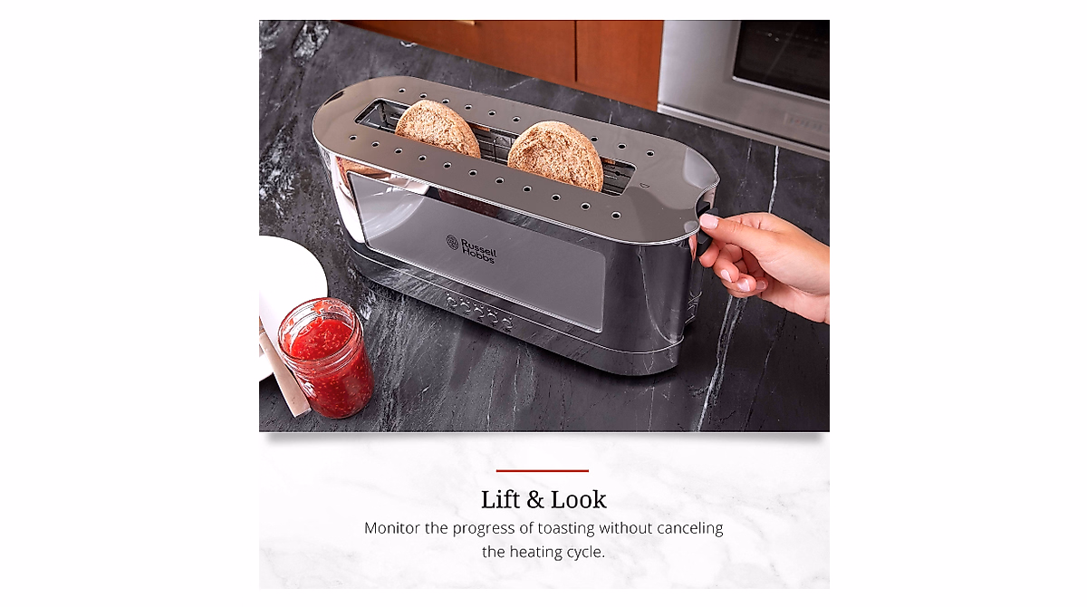 Russell Hobbs TRL9300GYR 2-Slice Glass Accent Long Toaster, Silver ...