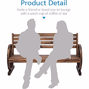 Kinfant Patio Bench Wooden Garden Seat - 55” Outdoor Rustic Brown 2-Person Wagon Wheels Furniture