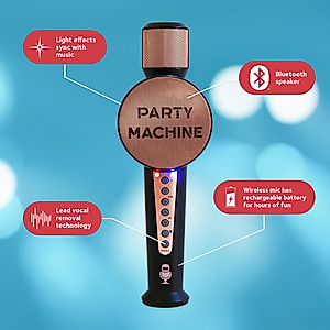 Singing Machine Wireless Karaoke Microphone for Kids & Adults, Party Machine Mic (Rose Gold) - Portable Handheld Bluetooth Microphone with Speaker & Voice Changer Effect - Karaoke Mic for Singing