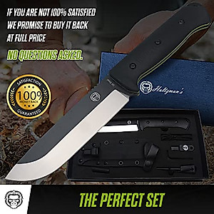 Survival Camping Knife | Fixed Blade Hunting Knife W Sheath | Gift Set For Him Knife with Fire Starter, G10 Scraper & Paracord | Bushcraft Outdoor Knife |Full Tang Tactical Survival Knife Kit (Black and Green G10 Liner)