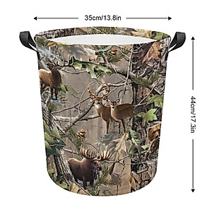 Camo Deer Camouflage Hunting Laundry Hamper with Handles Collapsible Storage Basket Laundry Basket