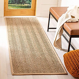 SAFAVIEH Natural Fiber Collection Runner Rug - 2'6" x 12', Natural & Beige, Border Herringbone Seagrass Design, Easy Care, Ideal for High Traffic Areas in Living Room, Bedroom (NF115A)