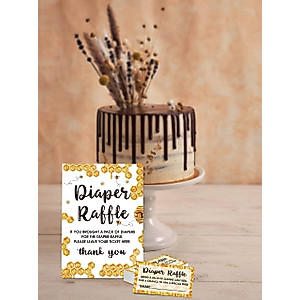Gihyan Diaper Raffle Baby Shower Game Set(1 Standing Sign + 50 Guessing Cards), Bumble Bee Diaper Raffle Tickets for Baby Shower, Honey Honeycomb Baby Shower Party Favor Decor - B07
