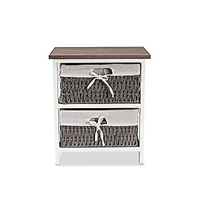 Baxton Studio Terena Modern Transitional Two-Tone Walnut Brown and White Finished Wood 2-Basket Storage Unit