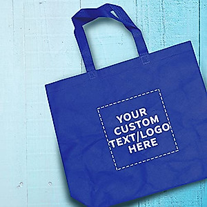 DISCOUNT PROMOS Custom Jumbo Sized Tote Bags Set of 100, Bulk Pack - Personalized Reusable Grocery Bags, Shopping Bags, Reusable Eco-Friendly Bags, Customized Promotional Item Totes for Women, Blue