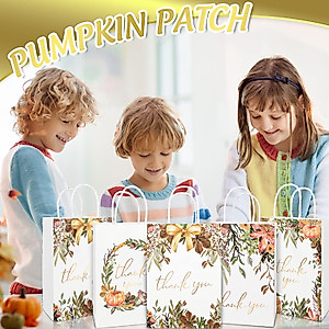 AnyDesign 16Pcs Thanksgiving Gift Bags Fall Thank You Treat Bag Maple Leaves Pumpkin Pattern Wedding Bags with Handle Foil Gold Day Bag for Birthday Bridal Baby Shower Party Favor, 5.9 x 8.3 x 3.2