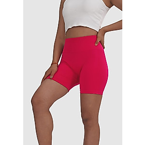 ROOOKU Uplift Gym Shorts for Women Seamless Scrunch Butt Lifting Workout Booty High Waisted Compression Yoga Shorts (Pink,L)