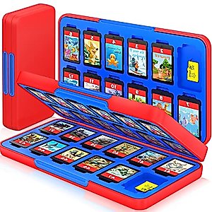 CYKOARMOR Switch Game Case for Nintendo Switch/Switch OLED, Switch Game Holder with 48 Games Card Slot&24 Micro SD Cartridge Slots, Storage Accessories Hard Shell Portable Cartridge Box, Red Blue