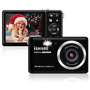 Digital Camera for Photography, 30MP Rechargeable Point and Shoot Digital Camera with 2.8" LCD 18X Digital Zoom for Kids Teens Elders（Black）