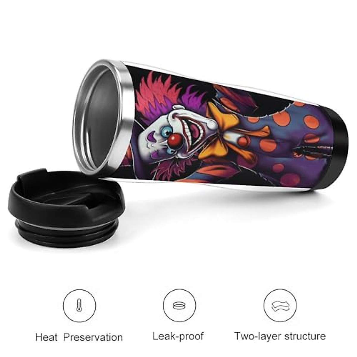 RTFGHJS 13oz Vacuum Insulated Stainless Steel Tumbler with Leakproof Lid Cute Cartoon Clown 304 Stainless Steel Travel Mug Wide Mouth Coffee Cup for Hot & Cold Drinks (380ml)