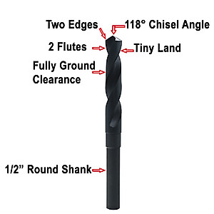 MAXTOOL 35/64" Silver and Deming Drill Bits HSS M2 S & D Drill Bits Prentice Twist Drills Black Oxide 1/2" Reduced Shank 6" OAL; SD02B00R035