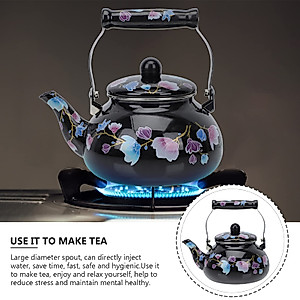 DOITOOL Ceramic Enamel Teapot Tea Kettle: 2. 5L Stainless Steel Stove Top Tea Kettle with Handle Flower Coffee Kettle Flat Bottom Kettle Warmer Teakettle for Stovetop