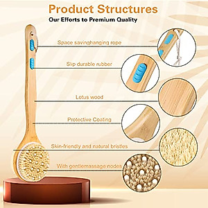 Shower Brush for Body, Coolbird Back Scrubber for Shower Brush with Soft and Stiff Bristles, Bath Dual-Sided Long Handle, Solid Wood Frame & Boar Hair Exfoliating Brush【Black Silicone】