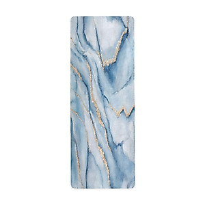 Qilmy White Blue Marble Yoga Mat - Fashion Print Thin Non Slip Exercise & Fitness Mat for All Types of Yoga, Pilates & Floor Workouts (71" x 26" x 1mm)