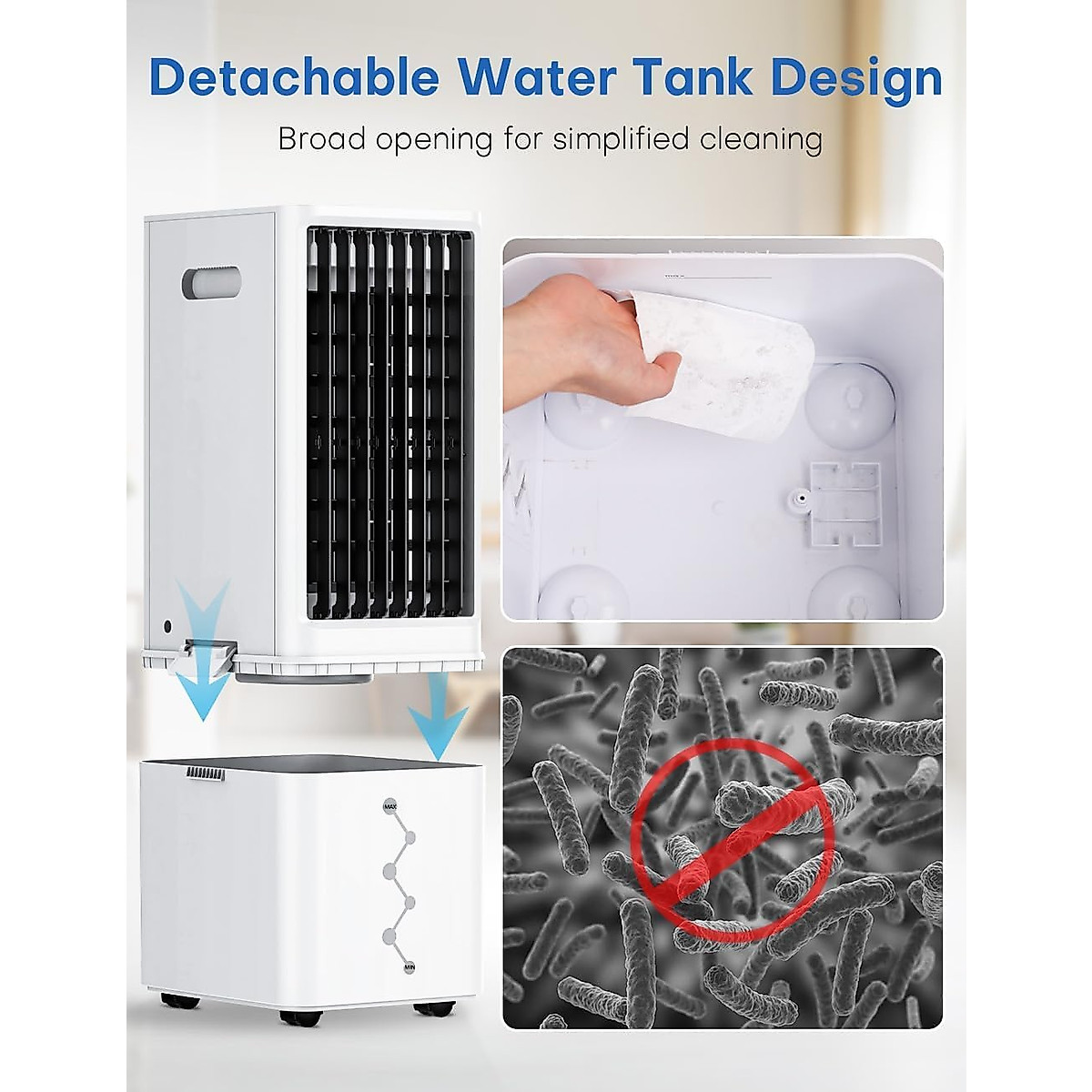 COOLECH Portable Air Conditioners w/Remote, 4 Modes & 3 Speeds, Waterless Alert System & 2.4-Gal Tank for 20H Cooling, 12H Timer for Auto Off, 3-IN-1 Evaporative Air Cooler for Room Bedroom Office