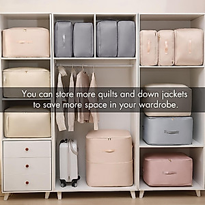 MINGRI Ultra Space Saving Self Compression Organizer,X-Larger Under Bed Quilt Storage Bags Compressible for Comforter,Blanket,Bedding,Clothes,Travel,Stackable Heavy Duty Moving Bags(Gray, X-Large)