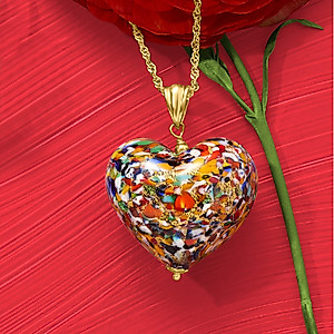 Ross-Simons Italian Multicolored Murano Glass Heart Pendant in 18kt Gold Over Sterling