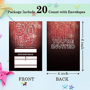 Ziyouza Neon Pink Birthday Invites, 30th Birthday Party Invitations for Woman and Man, Rose Gold Glitter Birthday Party Invitations (20 Count with Envelopes) for Adult Birthday, Surprise Party-26