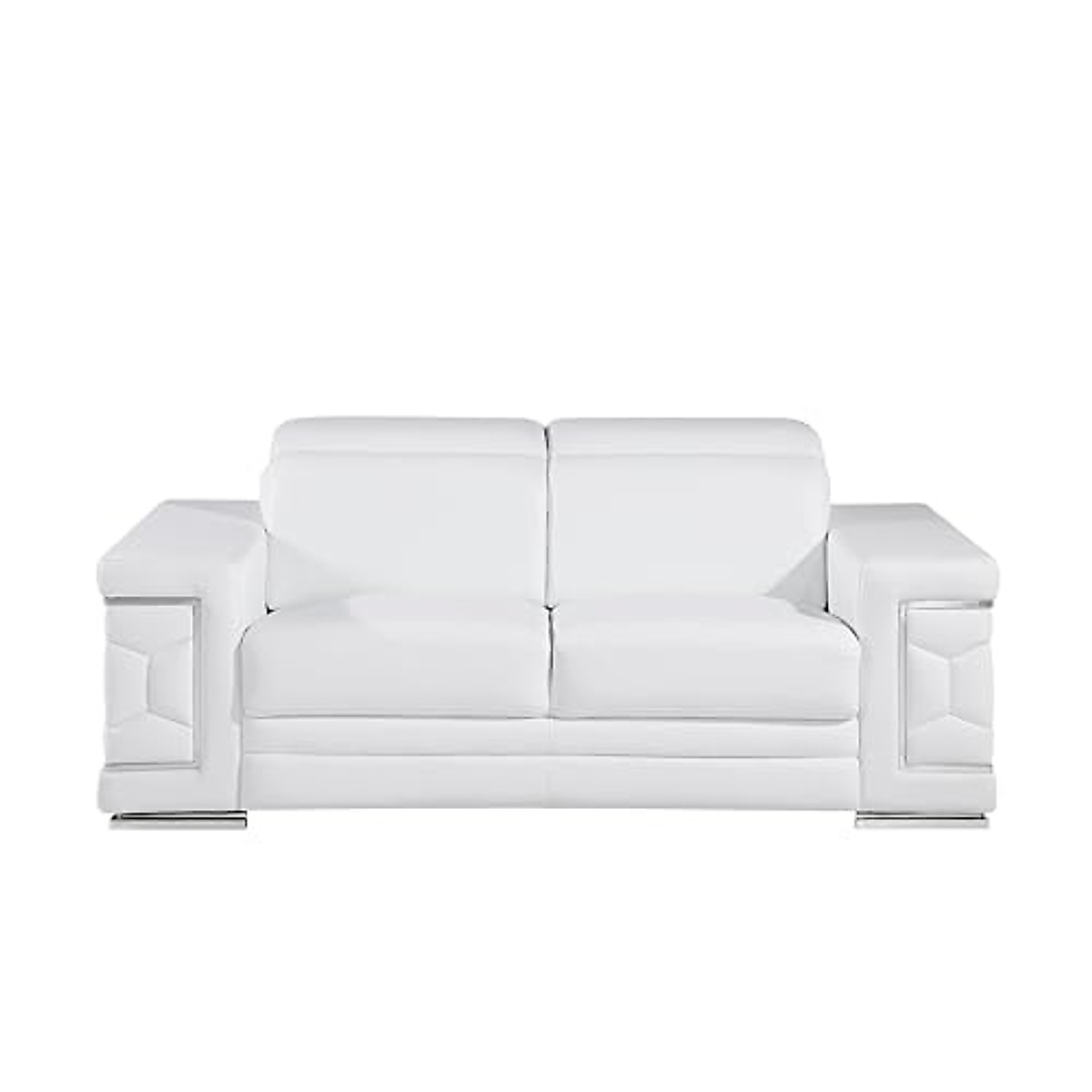 Blackjack Furniture Soren 3 Piece Leather Upholstered Adjustable Headrests, Solid Brazilian Wood Frame and High Density Foam Cushioning, Sofa and Loveseat, White