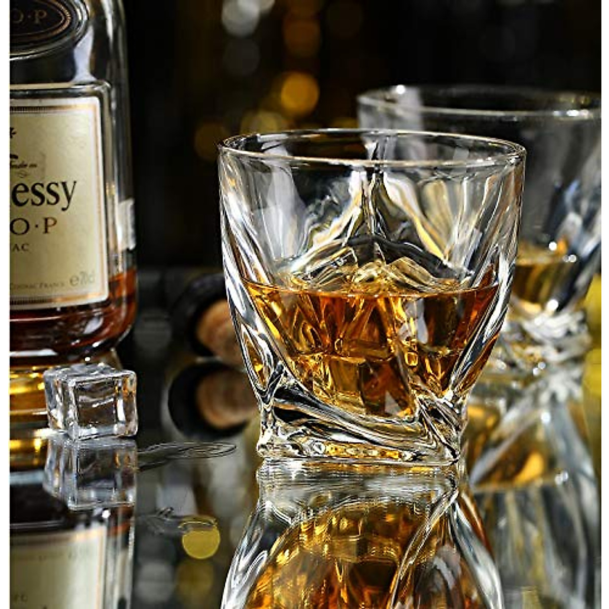 Fermus Crystal Whiskey Glasses - Twist Design Tumbler- Set of 4 - Each 10 oz Rocks Thickness Glassware, Ideal Gift for Scotch, Cognac, Bourbon or Classic Old Fashioned Cocktails Drinkers