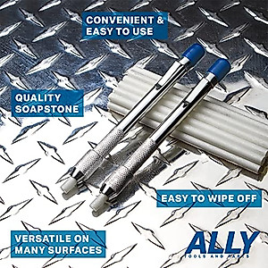 ALLY Tools Two Round Soapstone Holder with 14 Welding Quality Round Soapstone Pens Refills for Welders - Perfect for Making Removable Markings on Steel, Aluminum, and Cast Iron