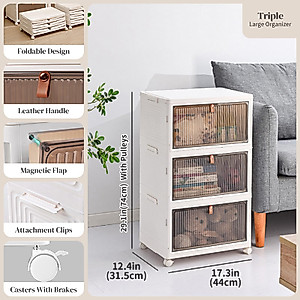 YYW Collapsible Storage Bins with Lids- 36QT Folding Storage box with Wheels, Clear Stackable Plastic Containers for Closets Organizer (Four layers 44*31.5*97)