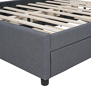 Jintop Queen Size Linen Upholstered Platform Bed with 2 Drawers and 1 Twin XL Trundle,Bedroom Wooden Storage Bed Frame W/Classic Headboard Design,for Kids Teens Adult Gray