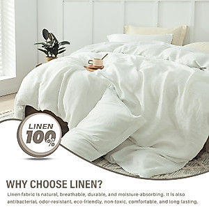 CozyQQ 100% Linen Duvet Cover - Belgian Linen Natural Washed Flax Duvet Cover, Breathable Soft 3 Pieces Bedding Summer Queen Duvet Cover with Zipper Closure 8 Ties (90x90, No Comforter)