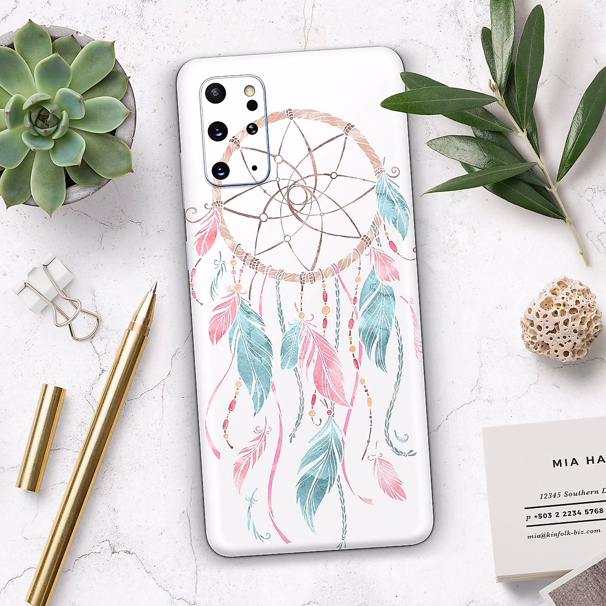 DesignSkinz Watercolor Dreamcatchers v2 | Protective Vinyl Decal Wrap Skin Cover Compatible with The Samsung Galaxy Z Flip (Full-Body, Screen Trim & Back Glass Skin)