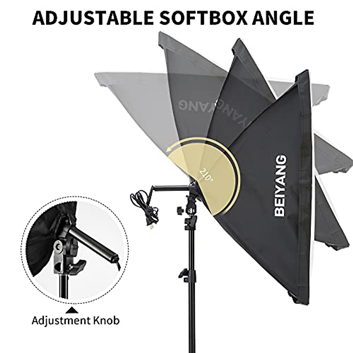 Softbox Lighting Kit Photography Soft Box 20'' X 28'', 85W Studio 6000k Bulb LED Light, 6.7'Light Stand, Remote Set, BEIYANG