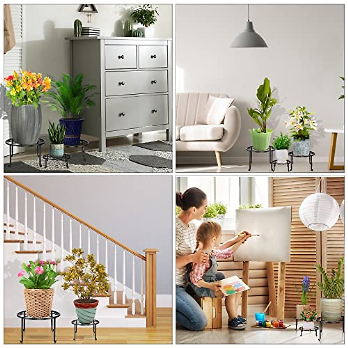 5 Pack Metal Plant Stand for Outdoor Indoor Plants, Heavy Duty Flower Pot Stands for Multiple Plant, Rustproof Iron Round Plant Shelf for Planter, Potted Plant Holder for Garden Home (Black)